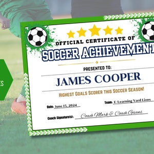 EDITABLE Soccer Award Certificate, Team Soccer Award Cert, Soccer Party ...