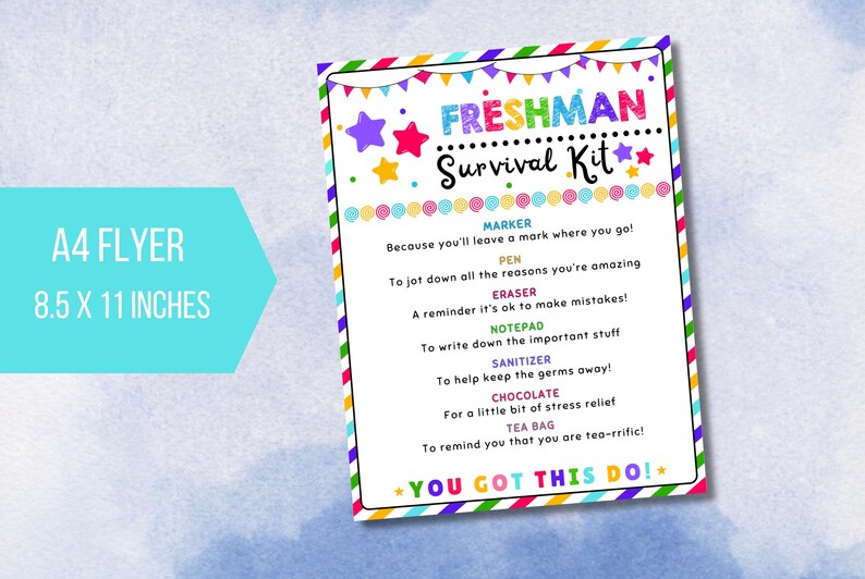 EDITABLE Freshman Year Survival Kit, First Day of School Student Treat ...