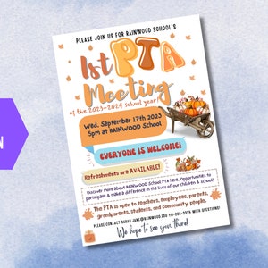 EDITABLE PTA Meeting Handout Flyer, School Information Meeting Flyer ...