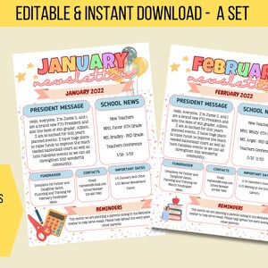 EDITABLE Monthly Newsletter Template Set, Classroom Printable Handout ...