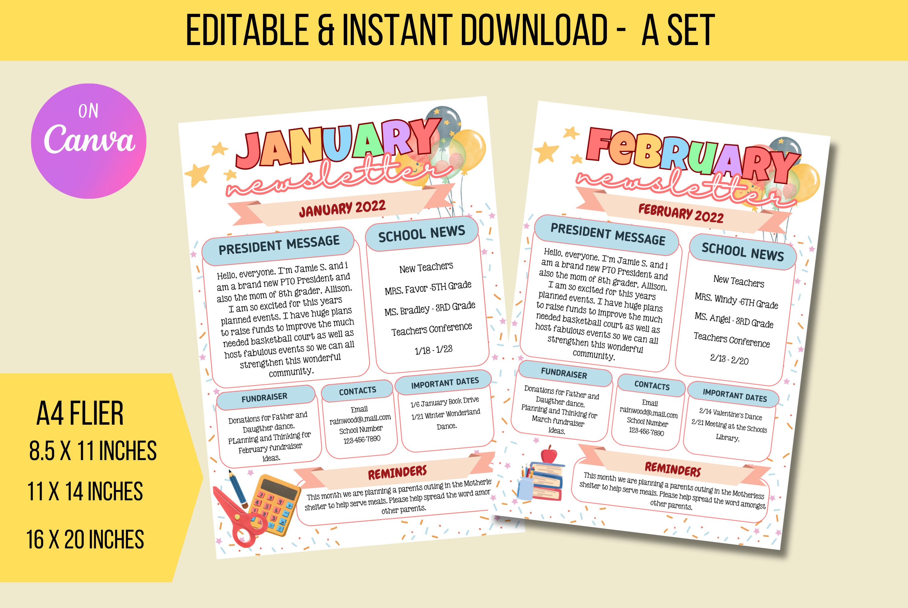 EDITABLE Monthly Newsletter Template Set Classroom Printable - Etsy