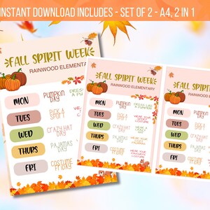 EDITABLE Fall Spirit Week Schedule Template, Printable Spirit Week ...