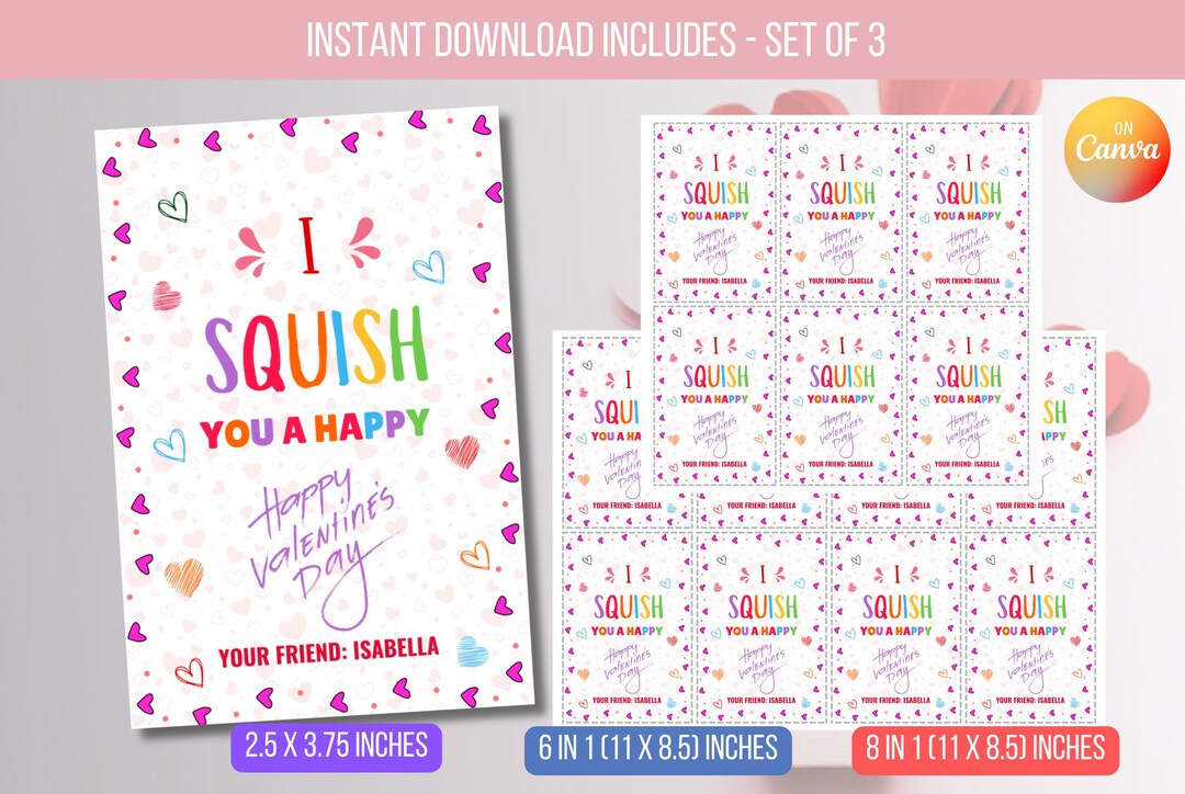 EDITABLE I Squish You Happy Valentine's Day Gift Tag Squishee Valentine ...