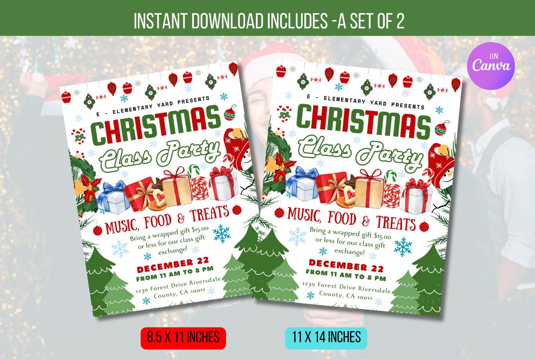 EDITABLE Christmas Class Party Flyer, School Christmas Party Invitation ...