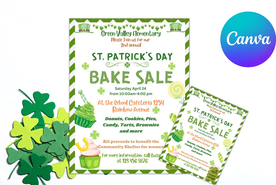 EDITABLE St. Patrick's Day Bake Sale Flyer,st Patrick's Day Bake Sale ...