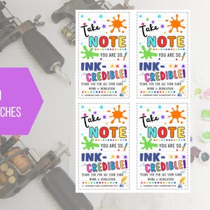 EDITABLE Thank You Gift Tags, Take Note You Are Ink-credible, Teacher ...