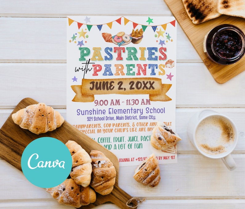 EDITABLE Pastries With Parents PTA/PTO Breakfast School - Etsy