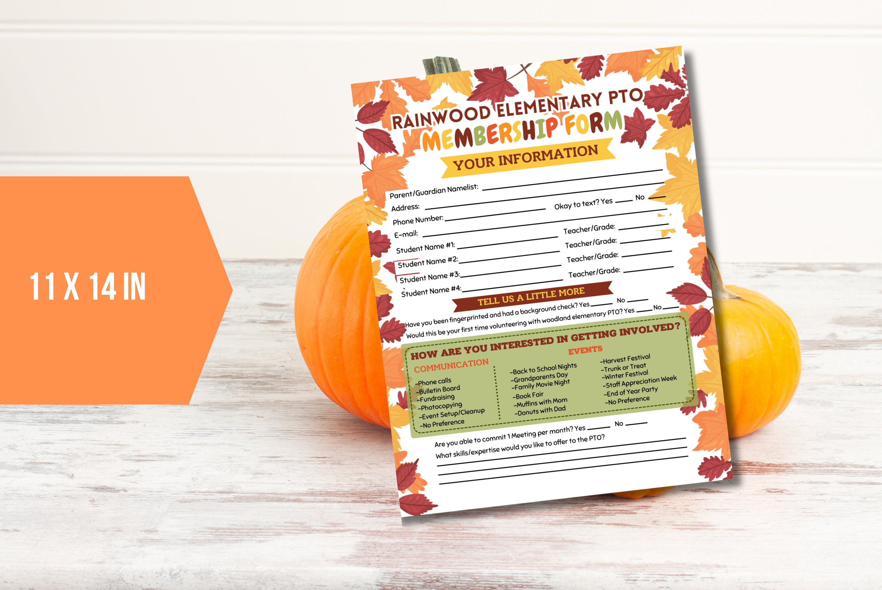 EDITABLE FALL PTO Membership Form Pto/pta Parent Volunteer - Etsy