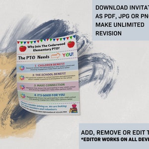 PRINTABLE School PTO/PTA Recruitment Flyer, Volunteer Meeting Agenda ...