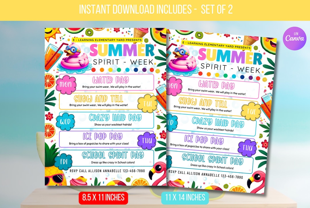EDITABLE Summer Spirit Week, Itinerary Schedule, Printable Spirit Week ...