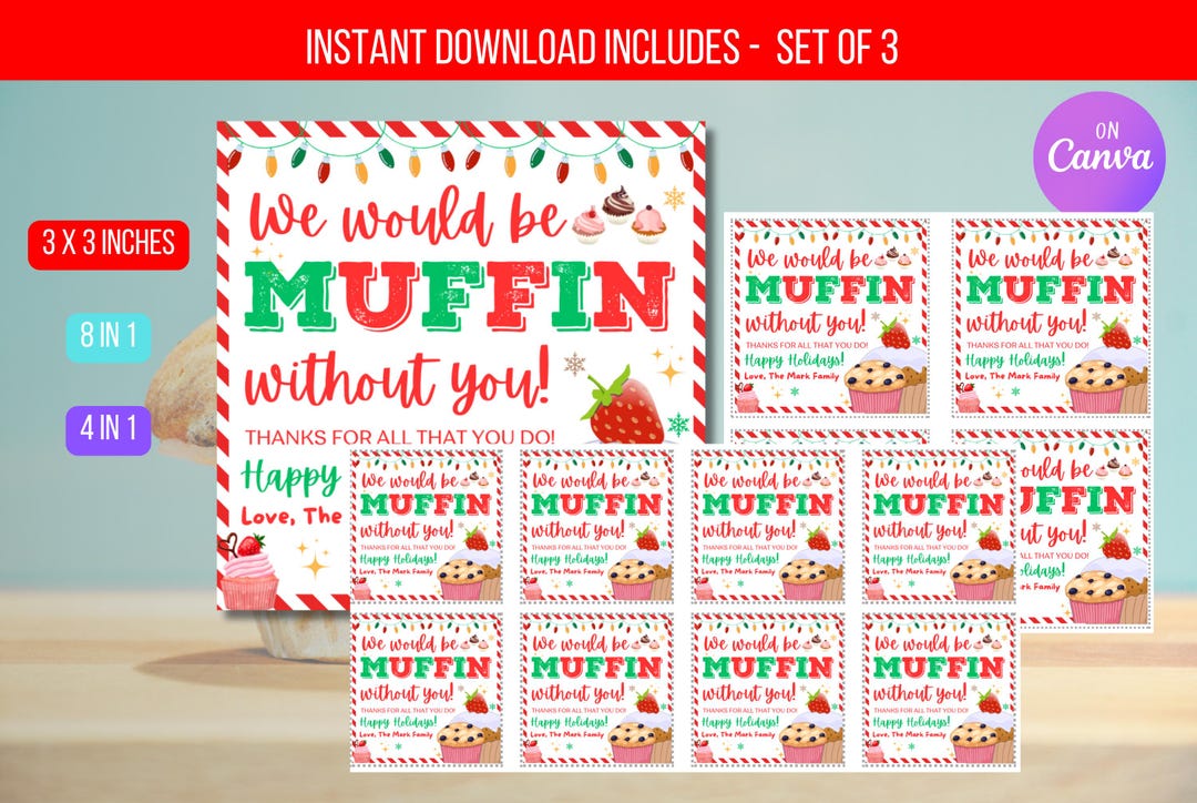 EDITABLE Appreciation Gift Tag, Muffin Without You Teacher Appreciation ...