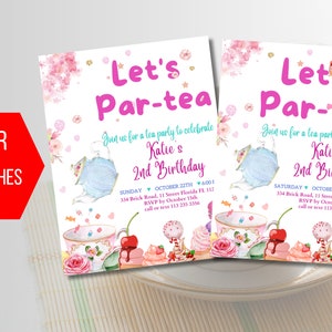 EDITABLE Lets Par-tea Birthday Invitation, Birthday Tea Party Invite ...