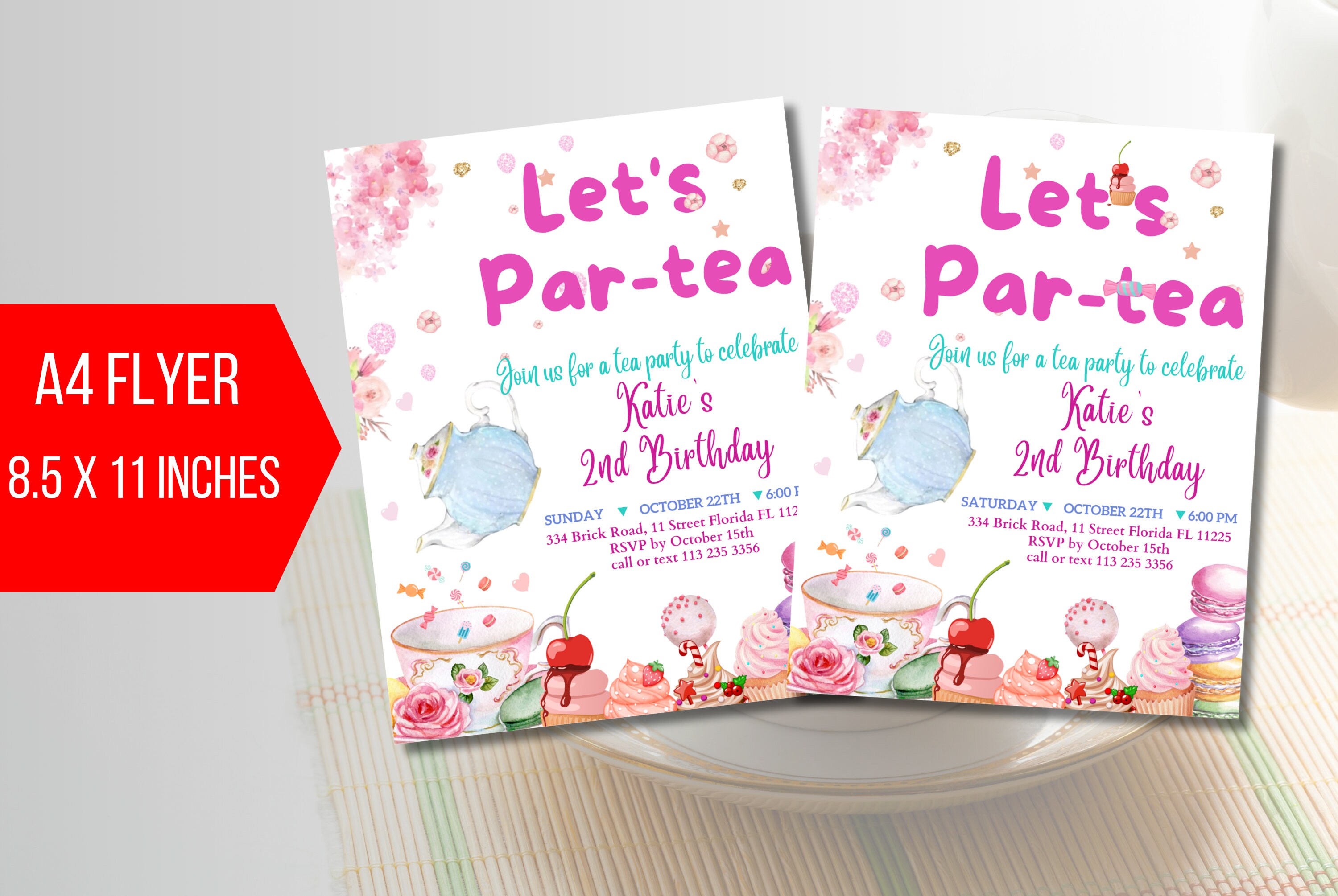 EDITABLE Lets Par-tea Birthday Invitation, Birthday Tea Party Invite ...