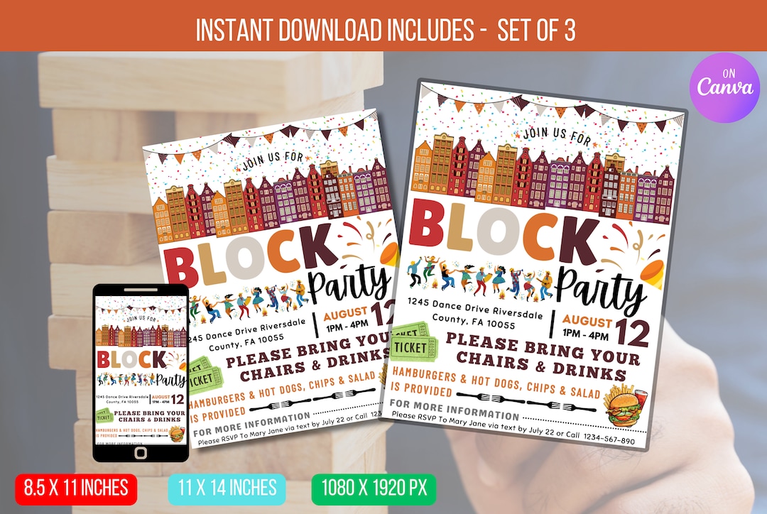 EDITABLE Block Party Invitation, Street Party, Community Dinner Flyer ...