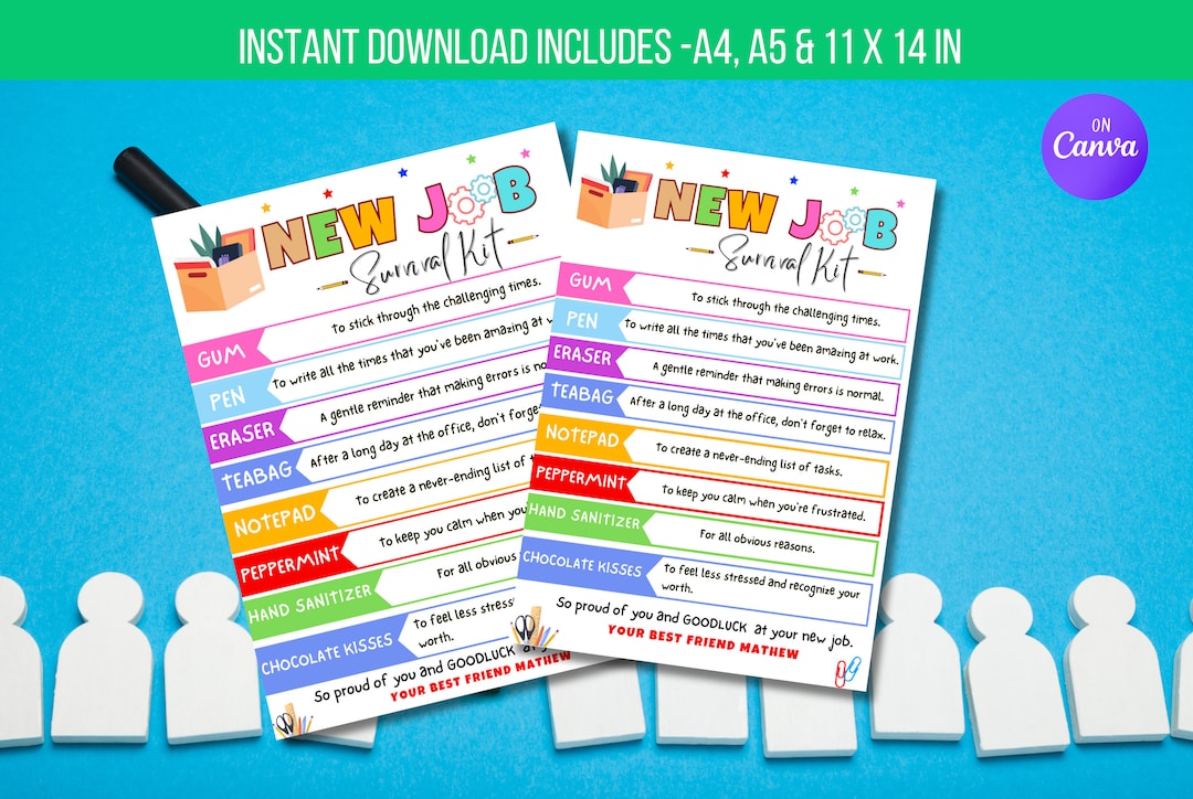 EDITABLE Job Survival Kit Template, First Day at Job, Congratulation ...