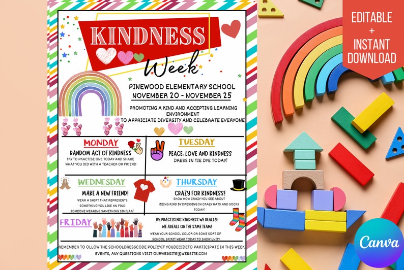 Kindness Week Itinerary Flyer, Diversity Inclusion, Printable Editable ...