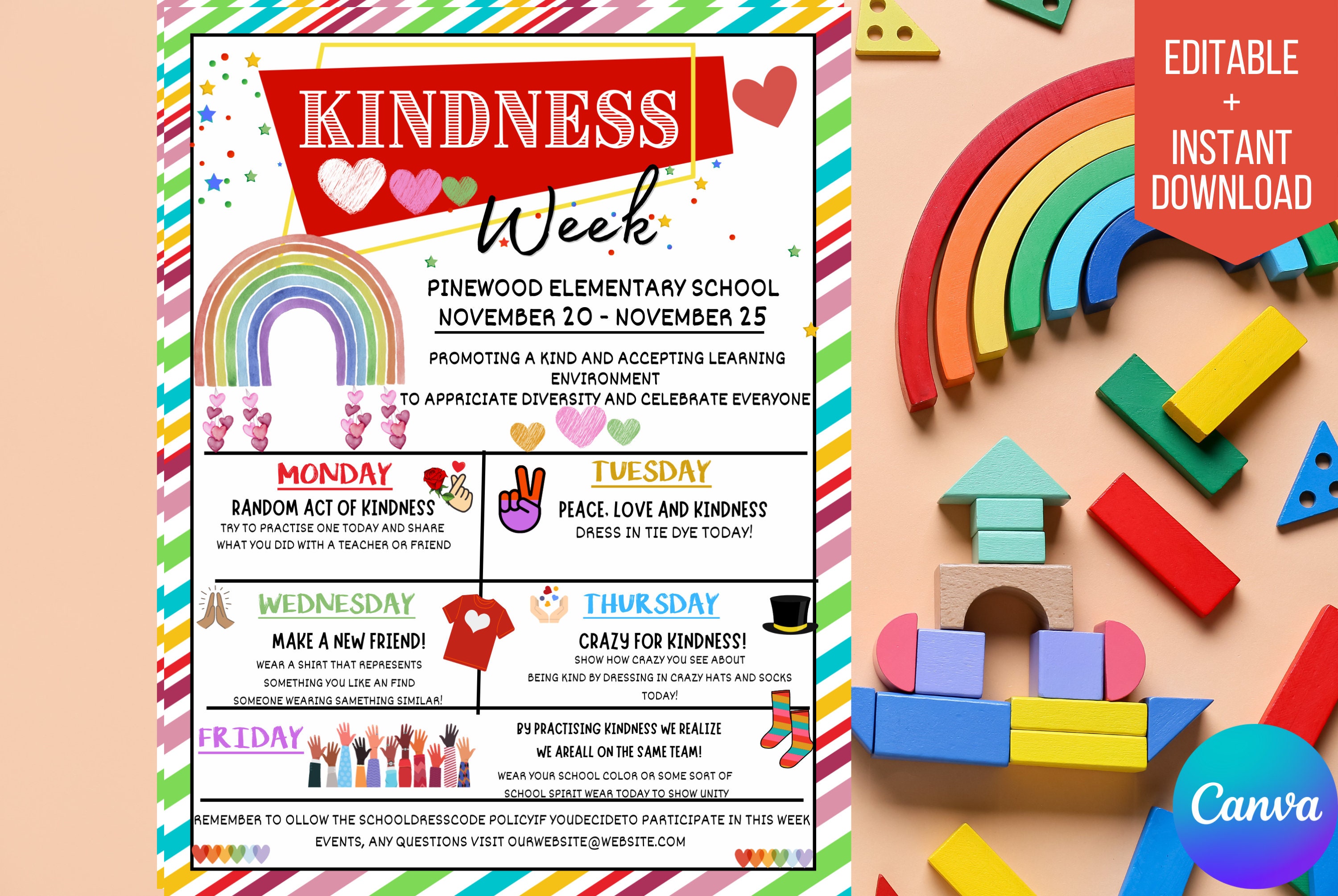 Kindness Week Itinerary Flyer, Diversity Inclusion, Printable Editable ...