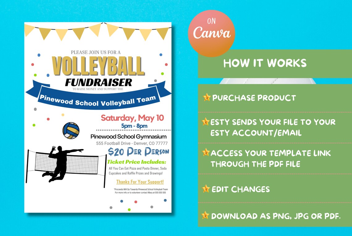 EDITABLE Volleyball Fundraiser Flyer Template Charity Non - Etsy