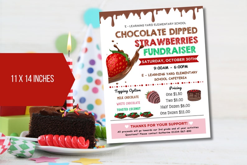 EDITABLE Chocolate Dipped Strawberries Fundraiser Invitation ...
