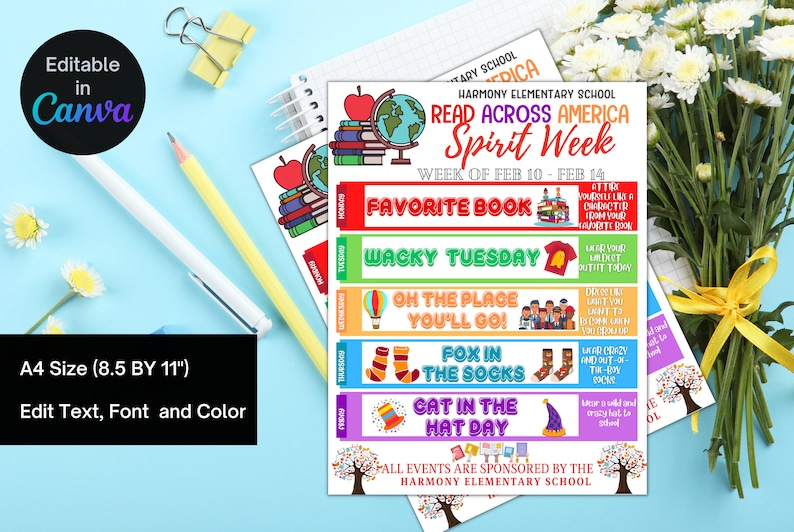 Reading Across America Spirit Week Template School Spirit - Etsy
