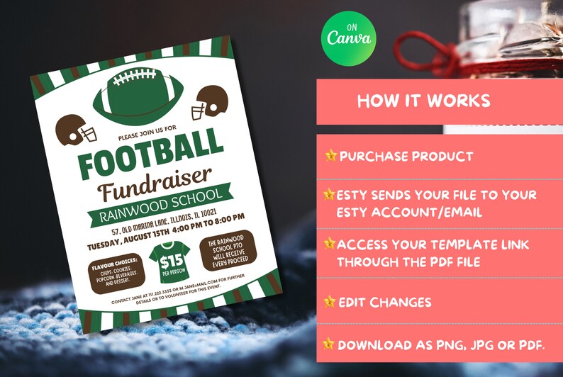 EDITABLE Football Fundraiser Flyer Template Charity Non - Etsy