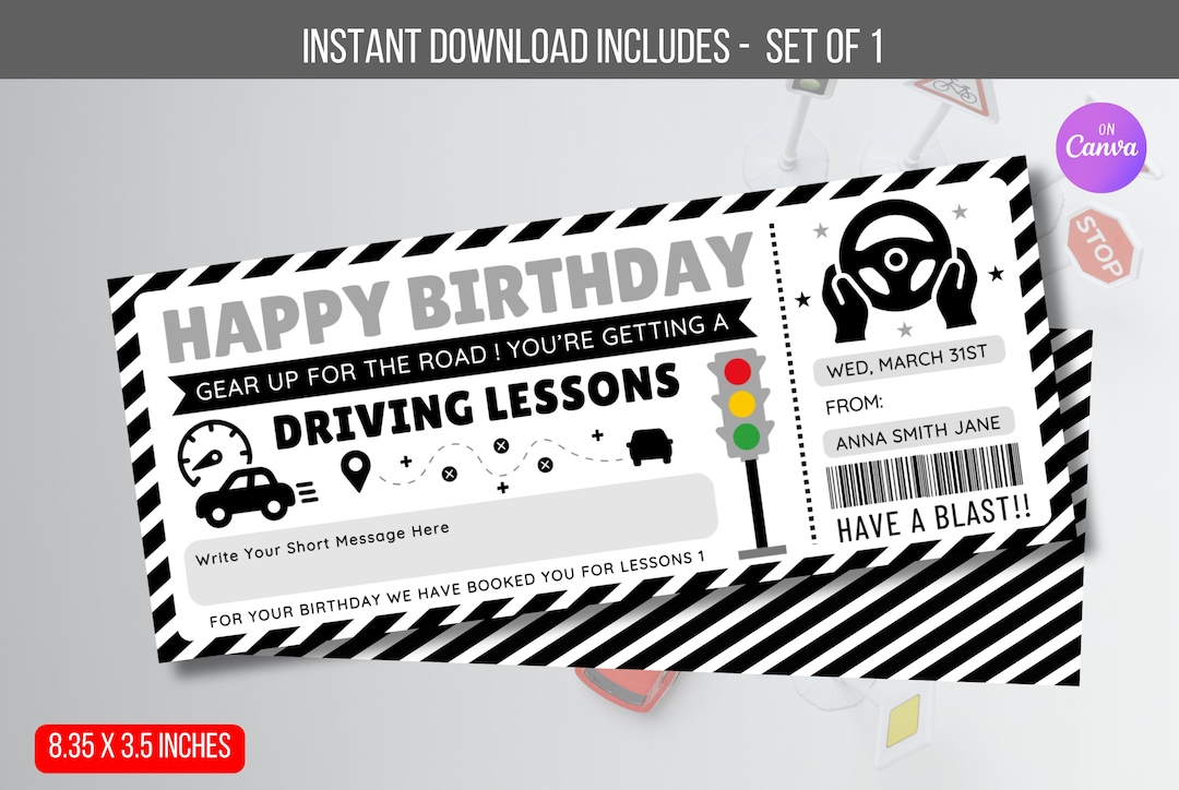EDITABLE Driving Lesson Gift Voucher, Birthday Surprise Driving School ...