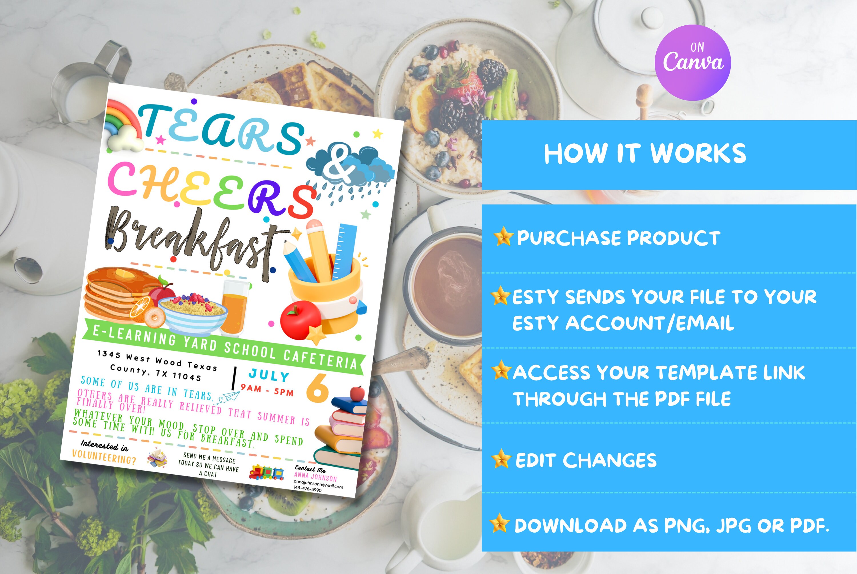 EDITABLE Tears and Cheers Breakfast, Back to School Invite PTA PTO ...