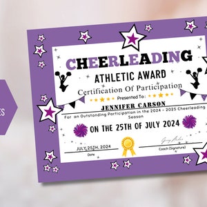 EDITABLE Cheerleader Certificate, Cheer Certificates Sports Award ...