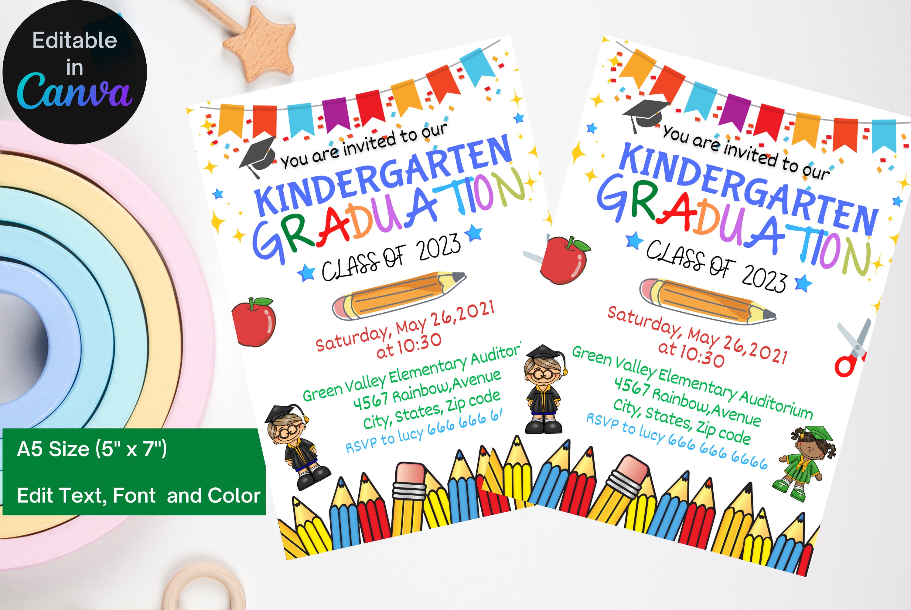 Editable Kindergarten Graduation Invitation Flyer Printable - Etsy
