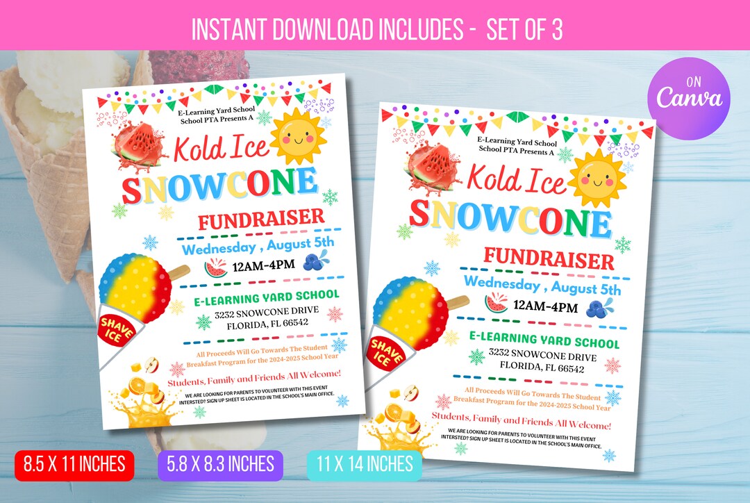 DOWNLOAD Snowcone Fundraiser Flyer, Appreciation Week, Ice Cream Party ...