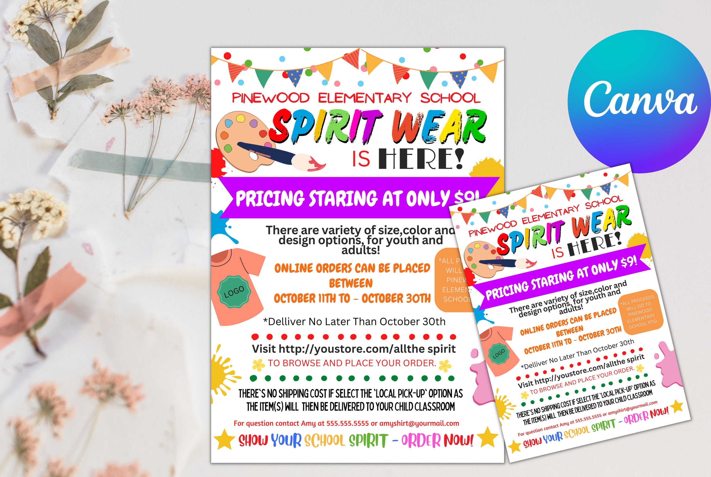School Spirit Wear Fundraiser Flyer, Clothing T-shirt Sale, Printable ...