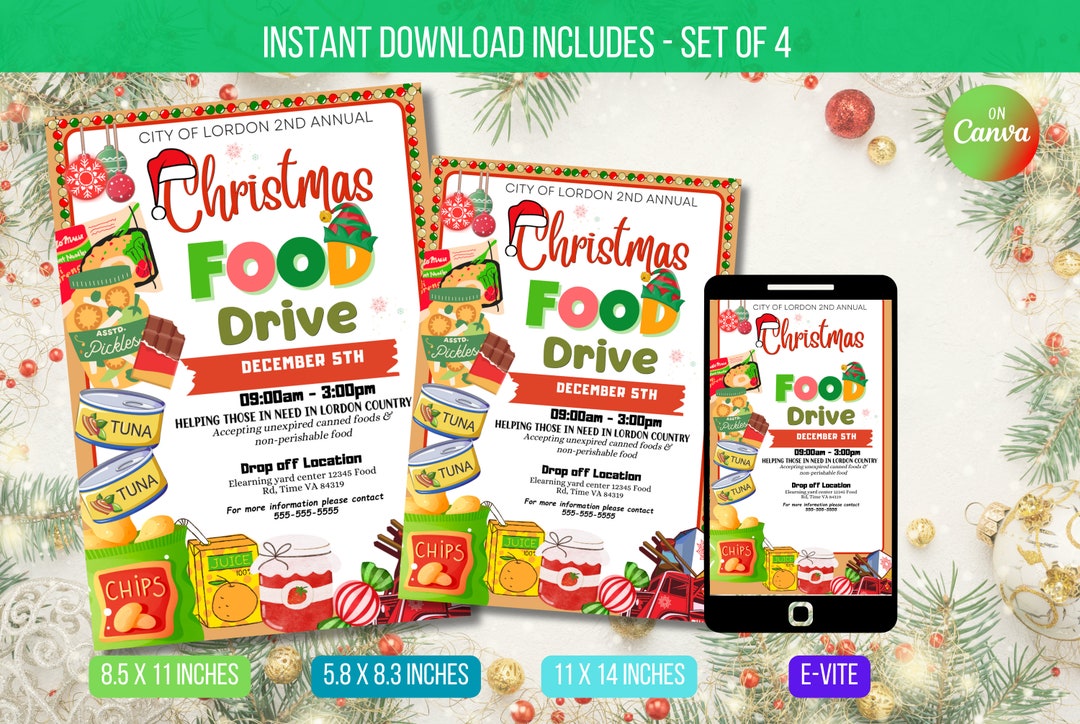 EDITABLE Christmas Food Drive Flyer School Church Event - Etsy