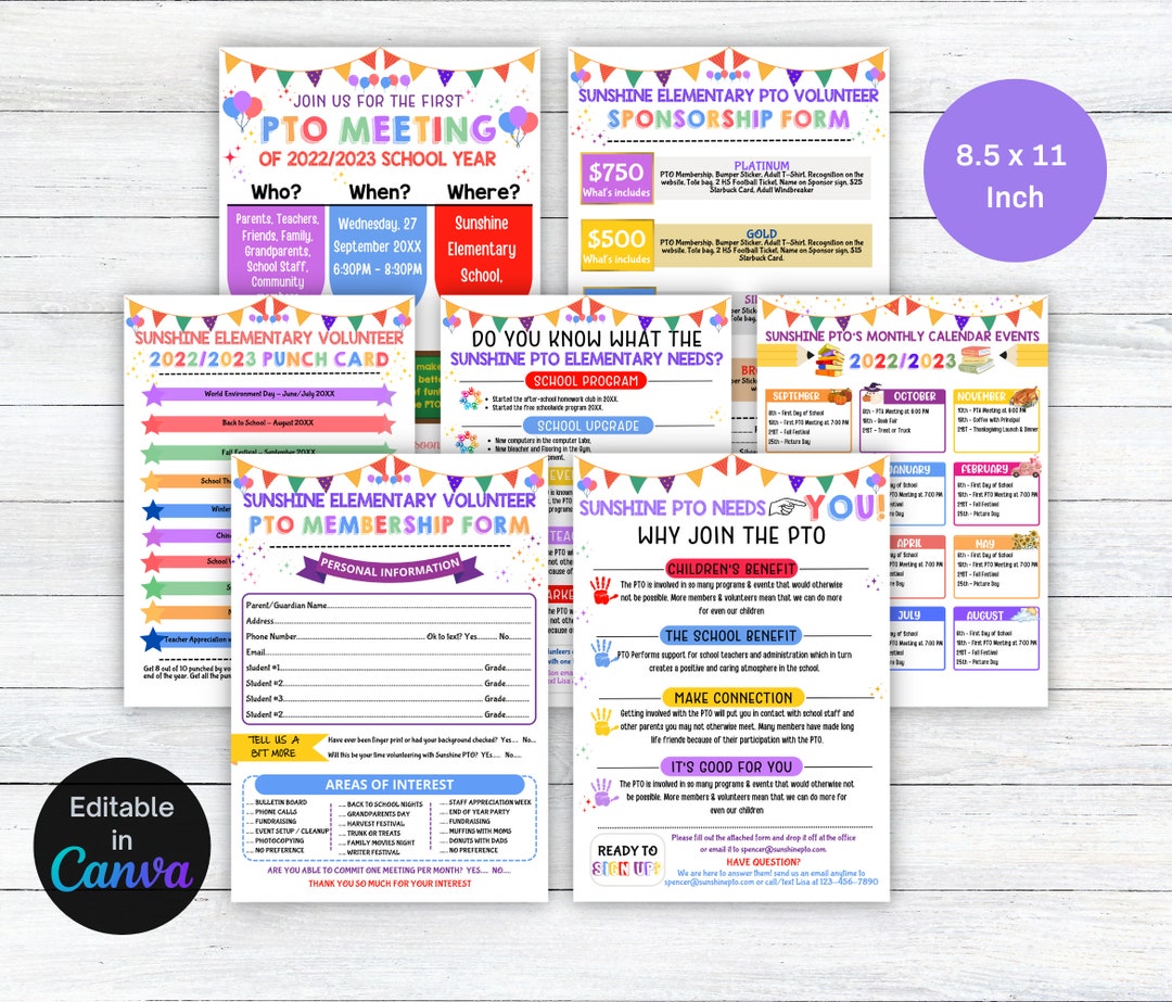 Editable PTO Flyer Bundle, Printable School PTO Information Forms ...