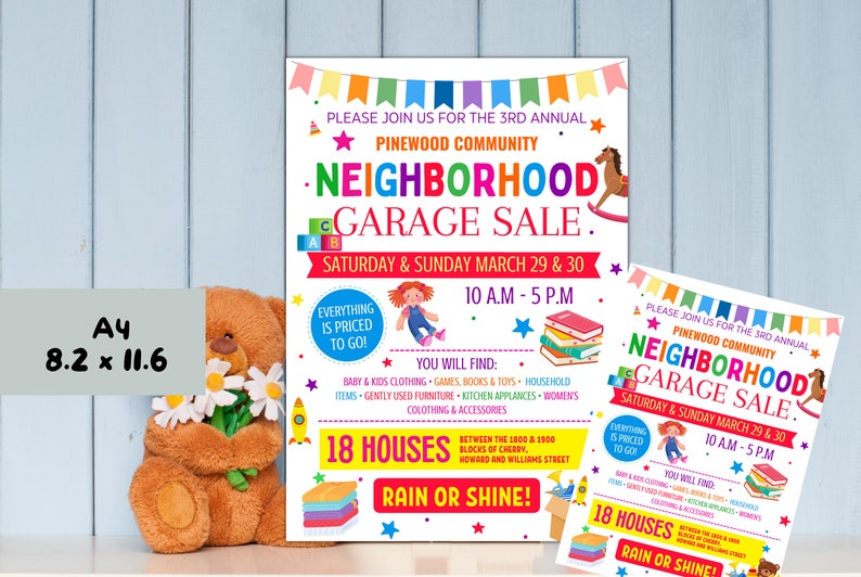EDITABLE Garage Sale Flyer Template Neighborhood Yard Sale - Etsy
