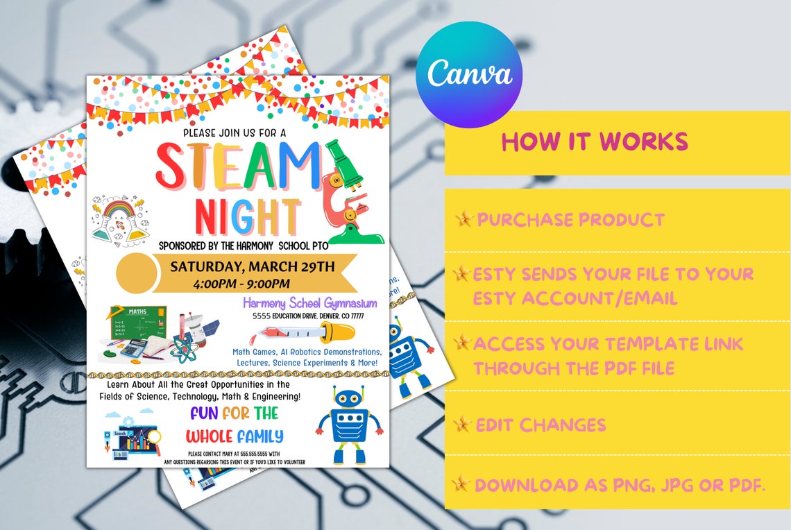 EDITABLE Family Steam Night Flyer School PTA PTO Flyer - Etsy