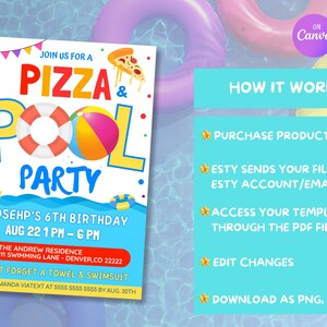Pizza and Pool Party Invitation, End of School Party, Printable Invite ...