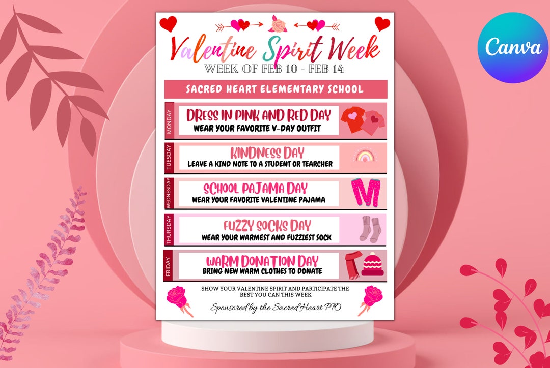 Valentines Spirit Week School Flyer. Festive Spirit Week PTO Flyer ...