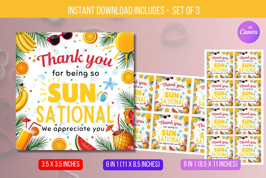 EDITABLE Thanks for Being Sun-sational, Thank You Tag Template ...