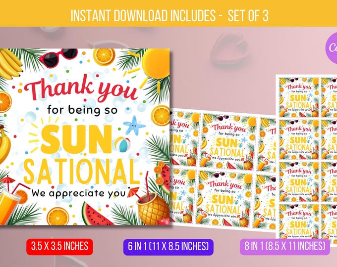 Printable/editable You Are Sun-sational Summer Thank You Gift Tag for ...
