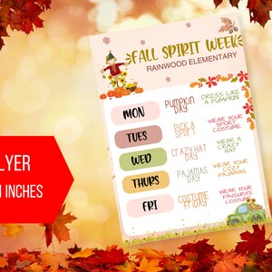 EDITABLE Fall Spirit Week Schedule Template, Printable Spirit Week ...
