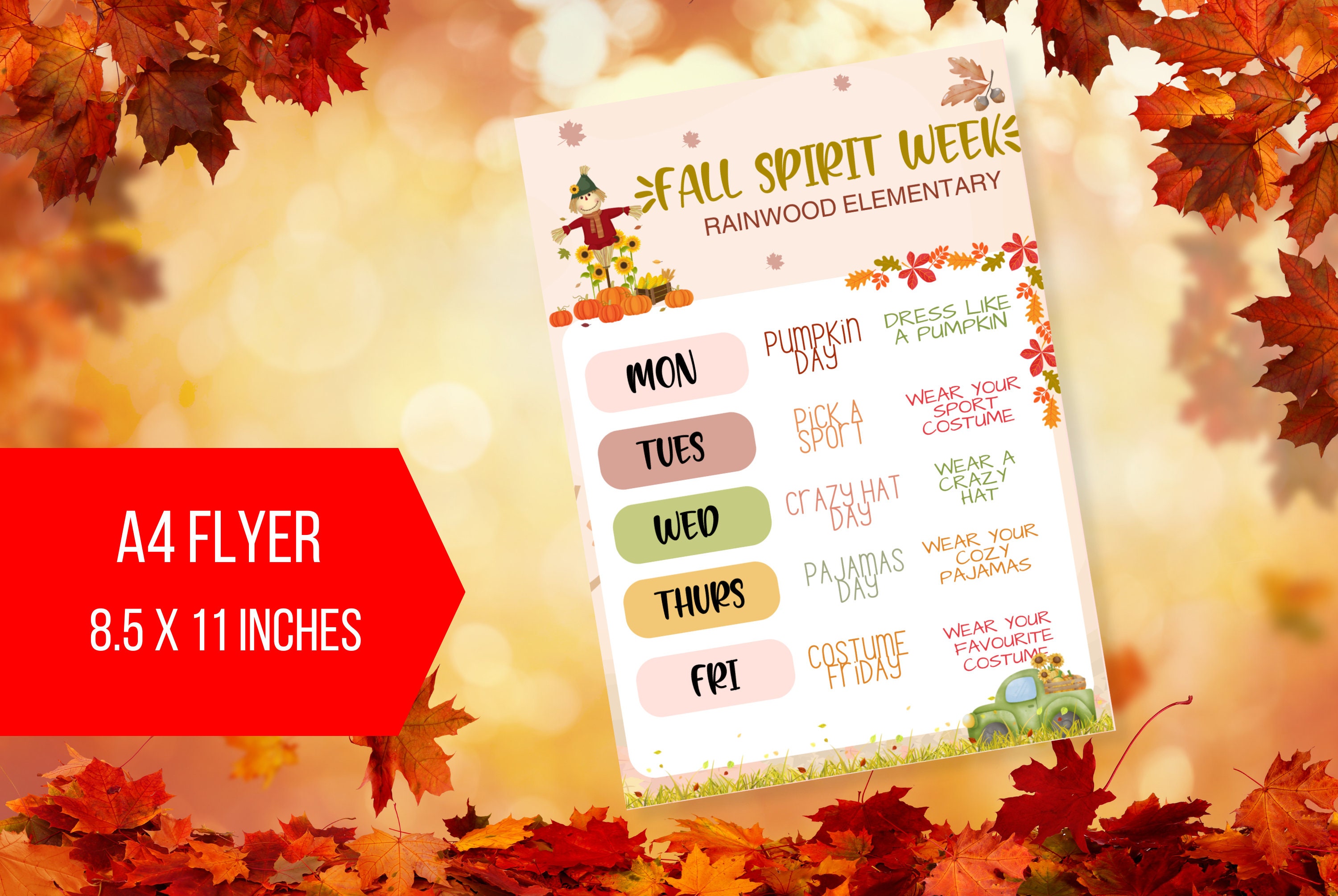 EDITABLE Fall Spirit Week Schedule Template Printable Spirit - Etsy