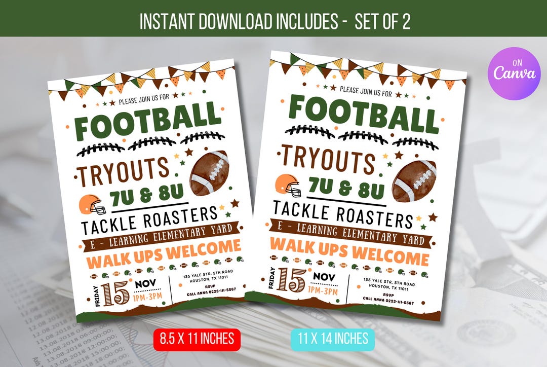 EDITABLE FOOTBALL Tryouts Flyer, Football Tryouts Invite, School ...