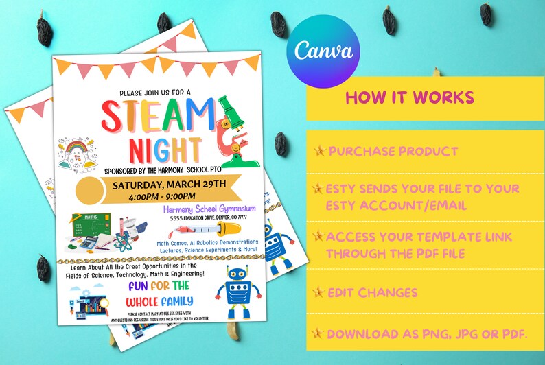 EDITABLE Family Steam Night Flyer School PTA PTO Flyer - Etsy