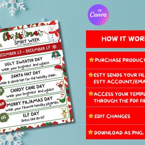 EDITABLE Christmas Spirit Week Flyer, Itinerary Schedule School Poster ...