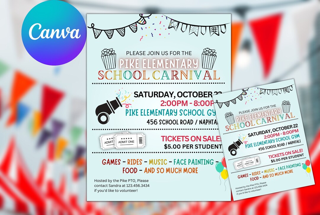 EDITABLE Carnival Flyer, Printable PTA PTO Flyer, School Church Benefit ...