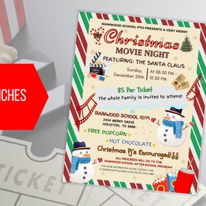 EDITABLE Christmas Movie Night Flyer, School Church Fundraiser Invite ...