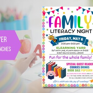 EDITABLE Family Literacy Night Flyer, PTO PTA Reading Book Sale School ...