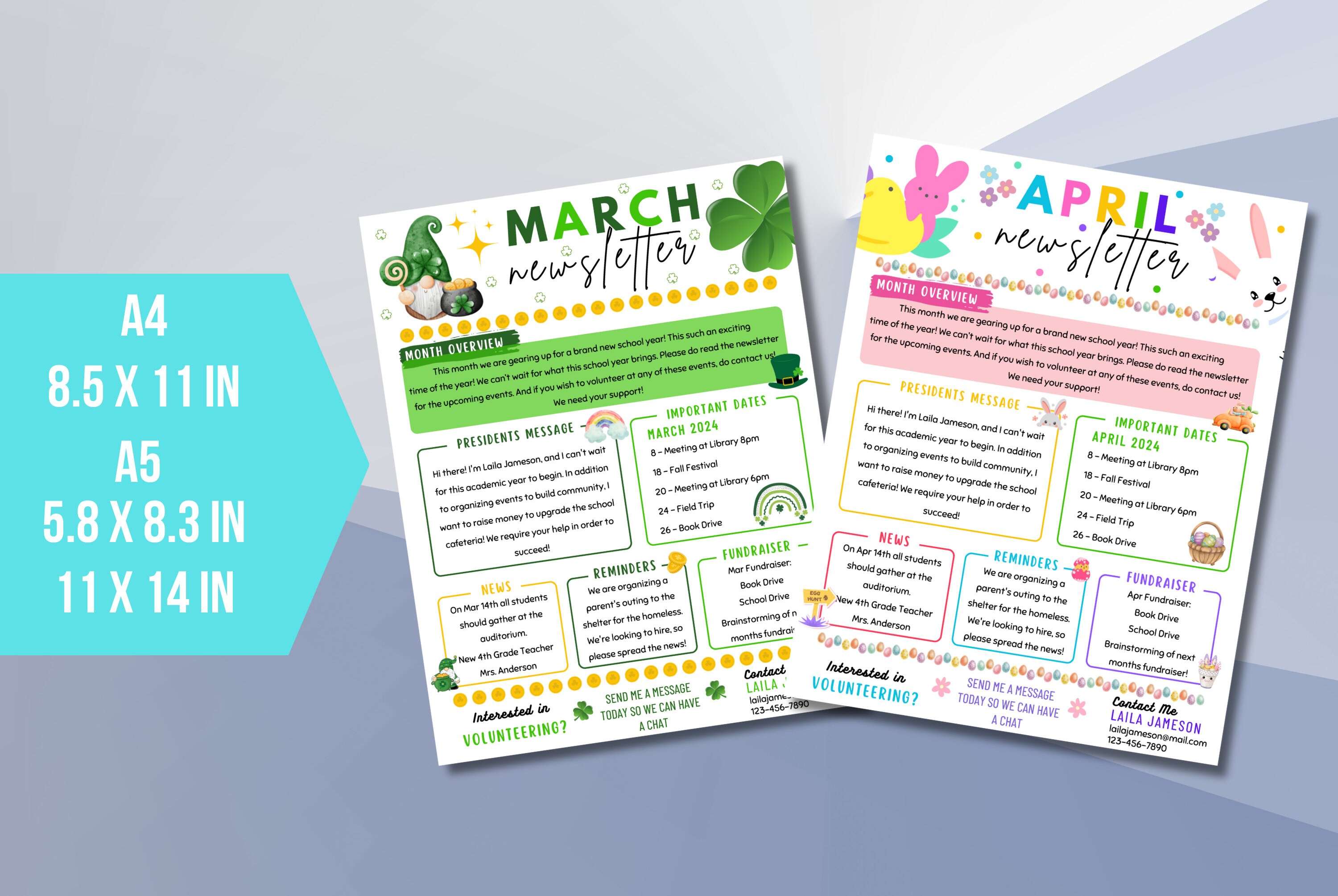 EDITABLE PTO Monthly Newsletter Template Bundle, Classroom Printable ...
