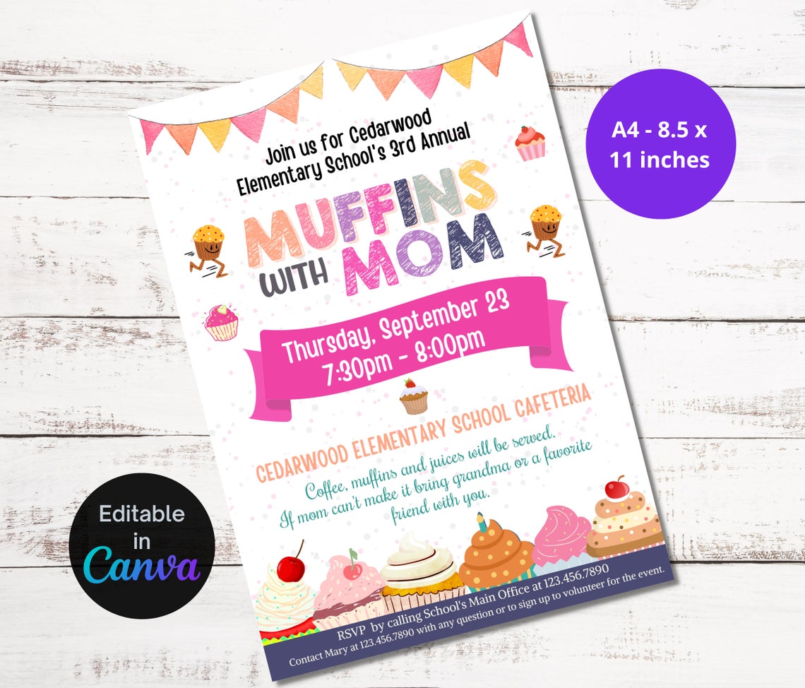 Editable Muffins With Mom Mother's Day Invitation School - Etsy
