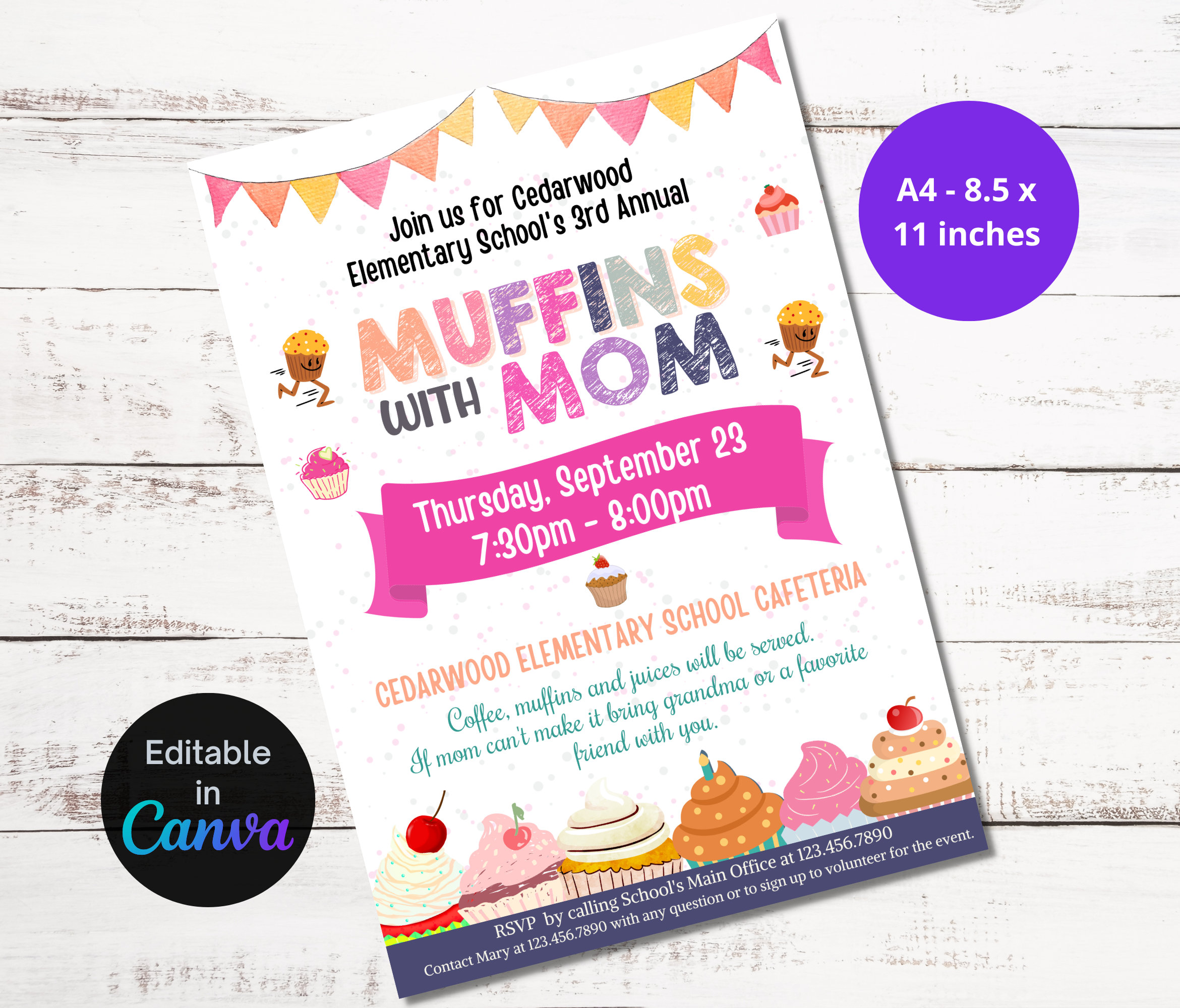 Editable Muffins With Mom Mother's Day Invitation School - Etsy